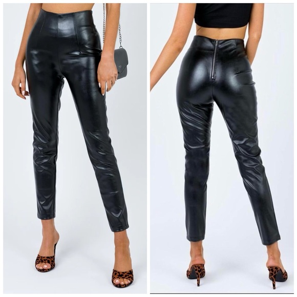 Princess Polly | Pants & Jumpsuits | Princess Polly Black Faux Leather ...
